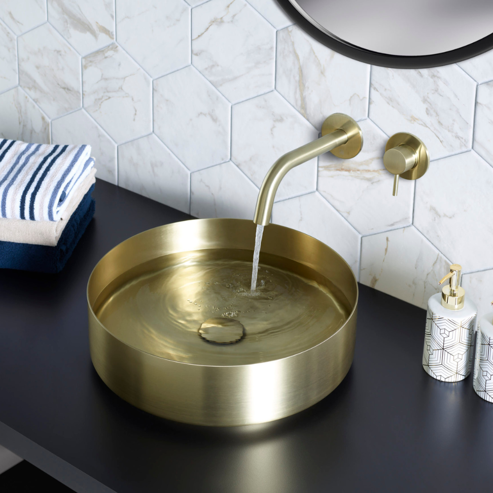 JTP Vos Stainless Steel Round Countertop Basin In Brushed Brass ...
