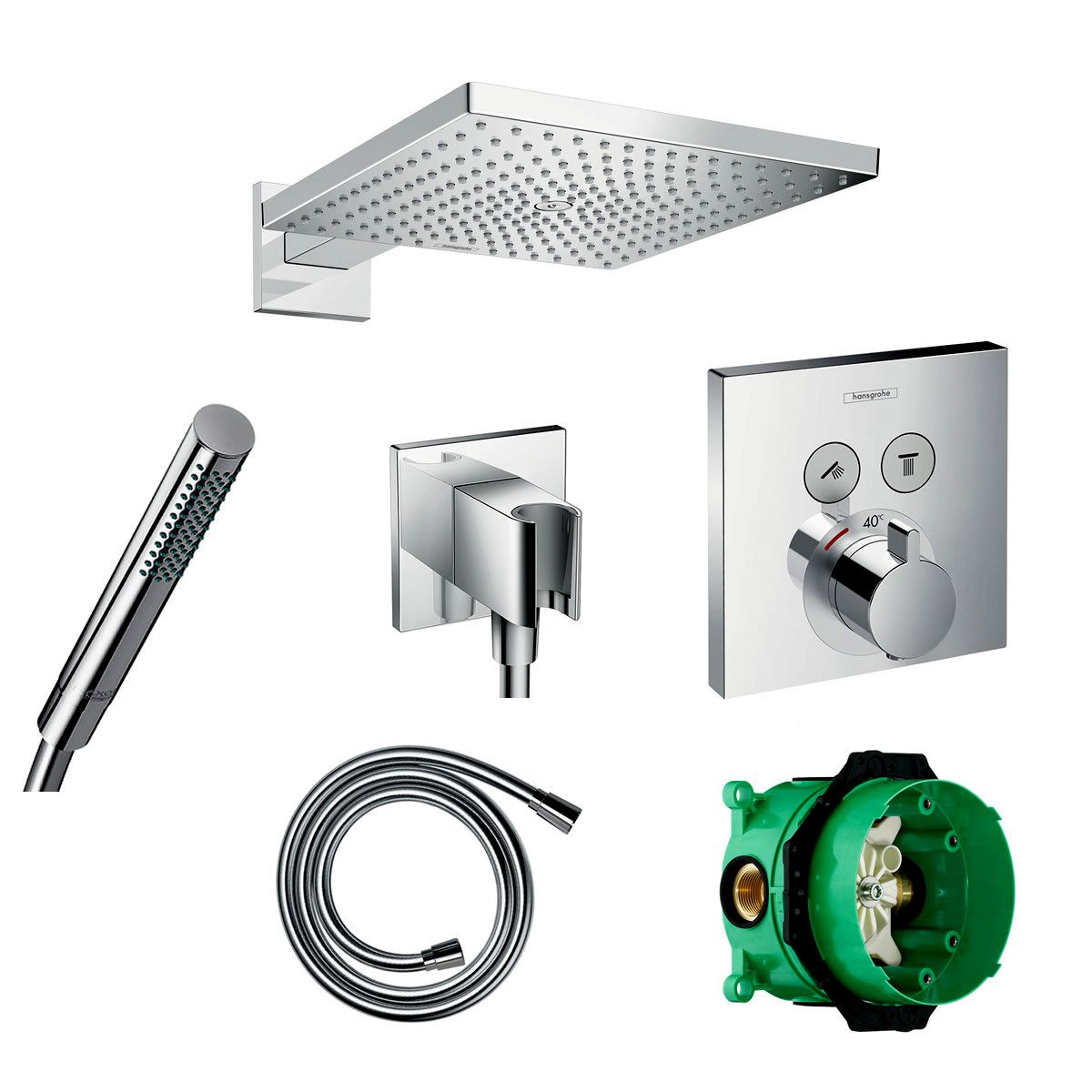 Hansgrohe Square Select Valve With Raindance 300 Overhead & Baton Hand ...