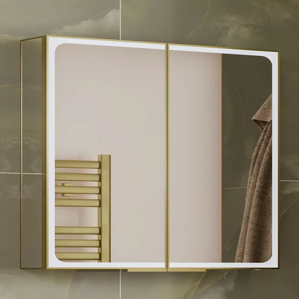 HiB Euna 80 LED Mirror Cabinet Brushed Brass – Bathrooms Direct Yorkshire
